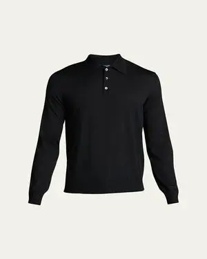 Bergdorf Goodman Long-sleeve Cashmere Polo Sweater - Black