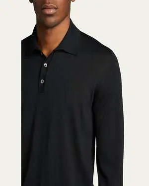 Bergdorf Goodman Long-sleeve Cashmere Polo Sweater - Black