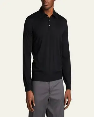 Bergdorf Goodman Long-sleeve Cashmere Polo Sweater - Black