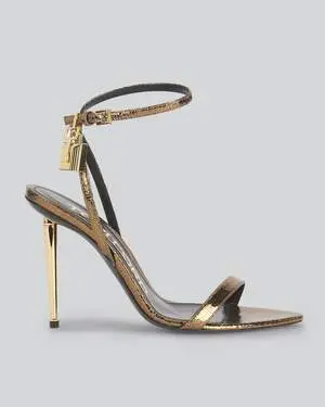 TOM FORD 105mm Metallic Lizard-Print Lock Sandals - Bronze