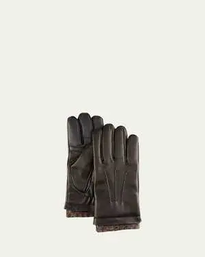 Bergdorf Goodman Leather Gloves With Cashmere Cuffs - Black