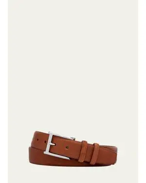 W.KLEINBERG Pebbled Bison Leather Belt - Brown