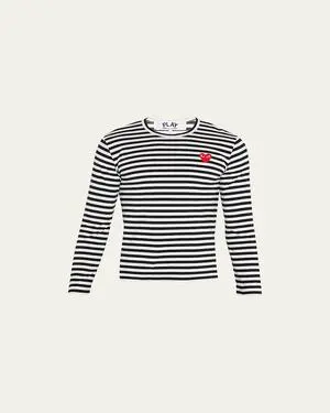 Comme Des Garçons Striped T-shirt With Heart - Black/white