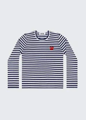 Comme Des Garçons Striped T-shirt With Small Heart Green/white