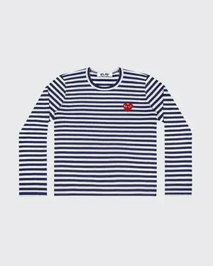 Comme Des Garçons Striped T-shirt With Small Heart Navy