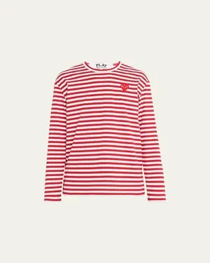 Comme Des Garçons Striped T-shirt With Heart - Red/white