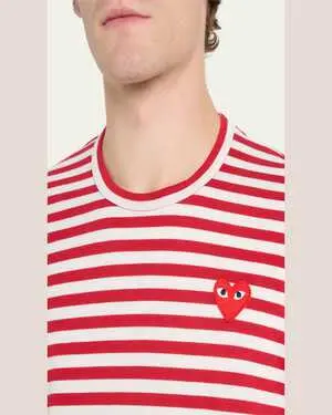 Comme Des Garçons Striped T-shirt With Heart - Red/white
