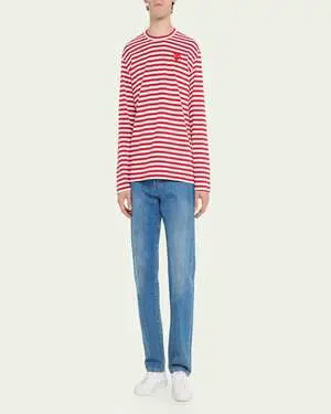 Comme Des Garçons Striped T-shirt With Heart - Red/white
