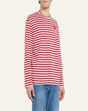 Comme Des Garçons Striped T-shirt With Heart - Red/white