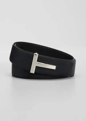 TOM FORD TOM FORD Signature T Reversible Leather Belt Black And Navy