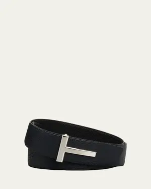 TOM FORD TOM FORD Signature T Reversible Leather Belt Black/navy