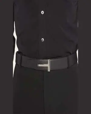 TOM FORD Signature T Reversible Leather Belt - Black/navy