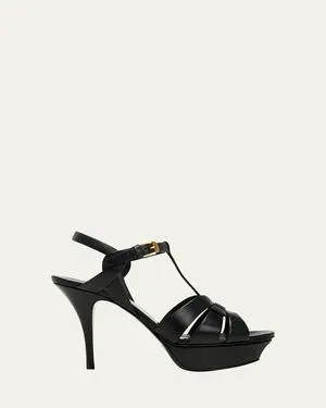 Saint Laurent Tribute Leather Platform Sandals - Black