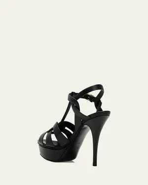 Saint Laurent Tribute Leather Platform Sandals - Black