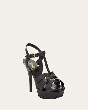 Saint Laurent Tribute Leather Platform Sandals - Black
