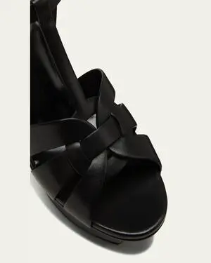 Saint Laurent Tribute Leather Platform Sandals - Black