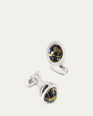 Tateossian Blue Lapis Globe Cuff Links - Silver