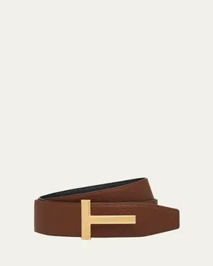 TOM FORD TOM FORD Signature T Leather Belt Midbrown