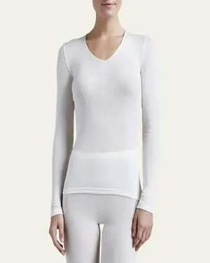 Hanro Wool & Silk Blend V-neck Top - Cygne