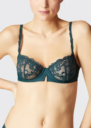 Simone Perele Saga Non-Padded Lace Demi Bra Green/blue
