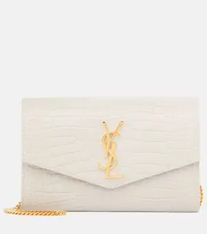Saint Laurent Saint Laurent Uptown Croc-effect Leather Wallet On Chain White