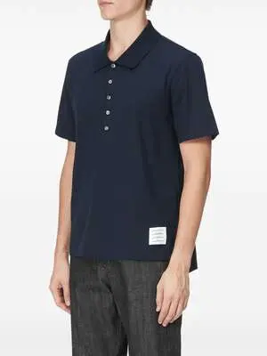 Thom Browne Logo-patch Short-sleeve Polo Shirt - Blue