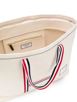 Thom Browne Double Face Canvas Small Tool Tote - White