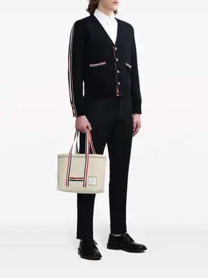Thom Browne Double Face Canvas Small Tool Tote - White