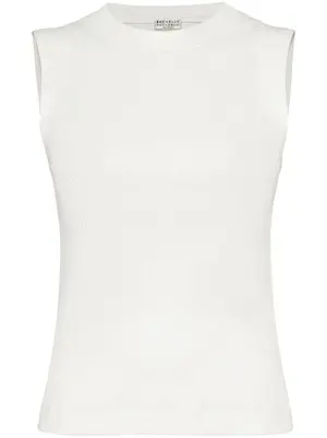 Brunello Cucinelli Ribbed Cotton Tank Top - White