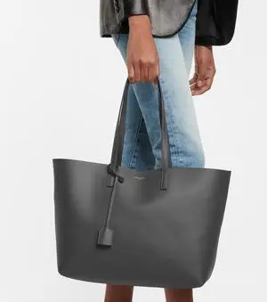 Saint Laurent Shopping E/w Leather Tote Bag - Grey