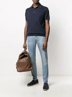 Brunello Cucinelli Fine Knit Short-sleeved Polo Shirt - Blue