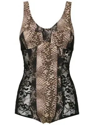 AMIR SLAMA Printed Lace Swimsuit - Black