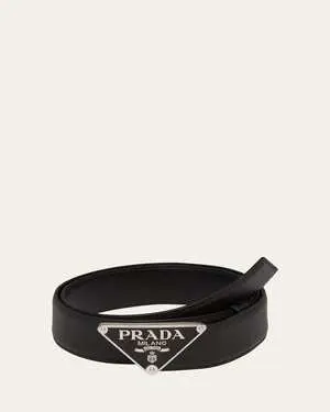 Prada Saffiano Leather Belt With Triangle Logo - Black