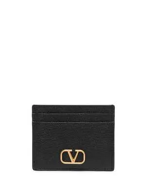 Valentino Garavani Vlogo Signature Leather Card Holder - Black