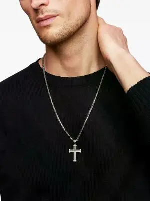 David Yurman Sterling Chevron Cross Diamond Pendant - Silver