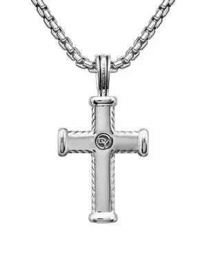 David Yurman Sterling Chevron Cross Diamond Pendant - Silver