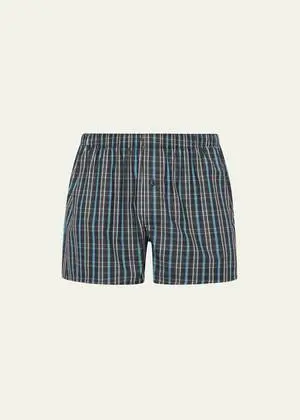 Hanro Fancy Woven Cotton Boxers Blue Pattern