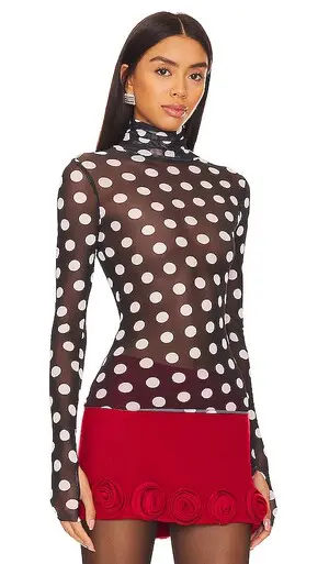 AFRM Zadie Mesh Floral Mock Neck Top - Diagonal Dot