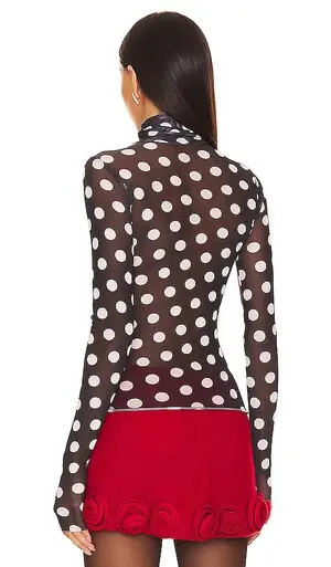 AFRM Zadie Mesh Floral Mock Neck Top - Diagonal Dot
