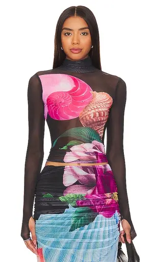 AFRM Zadie Mesh Mockneck Top - Surreal Shells