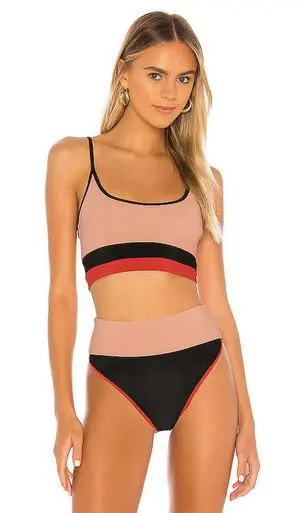 Beach Riot Eva Bikini Top Baby Pink & Love Red