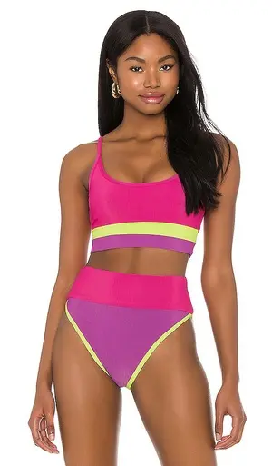Beach Riot Eva Bikini Top Lime Punch Colorblock
