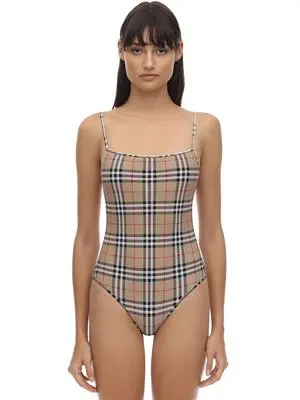 Burberry Check Printed Lycra One Piece Swimsuit Check