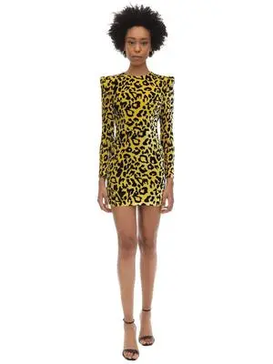 Alex Perry Jax Leopard Print Velvet Mini Dress