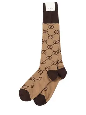 Gucci Gg Supreme Logo Cotton Blend Socks - Beige,Brown | Editorialist