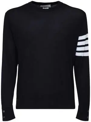 Thom Browne Intarsia Stripes Wool Knit Sweater - Navy