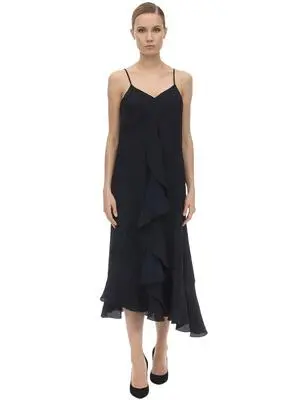 Victoria Beckham Textured Ruffled Viscose Midi Dress
