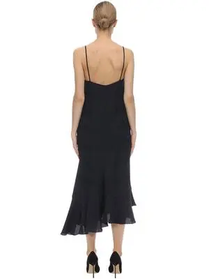 Victoria Beckham Textured Ruffled Viscose Midi Dress