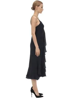 Victoria Beckham Textured Ruffled Viscose Midi Dress