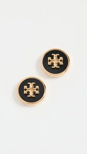 Tory Burch Logo Enamel Stud Earrings - Tory Gold/black